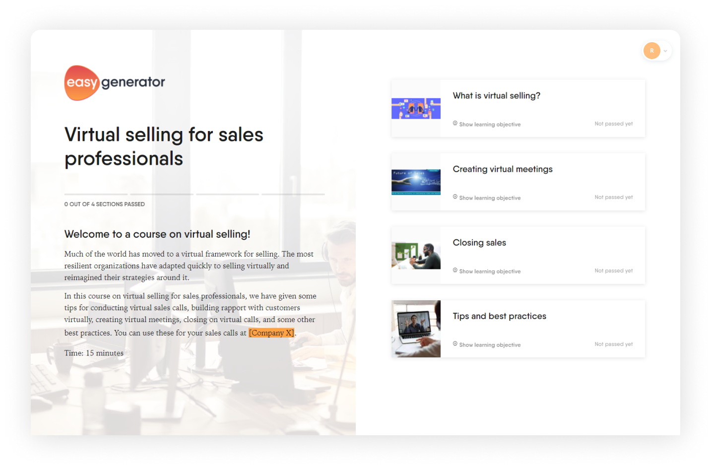 Virtual selling for sales professionals | Easygenerator
